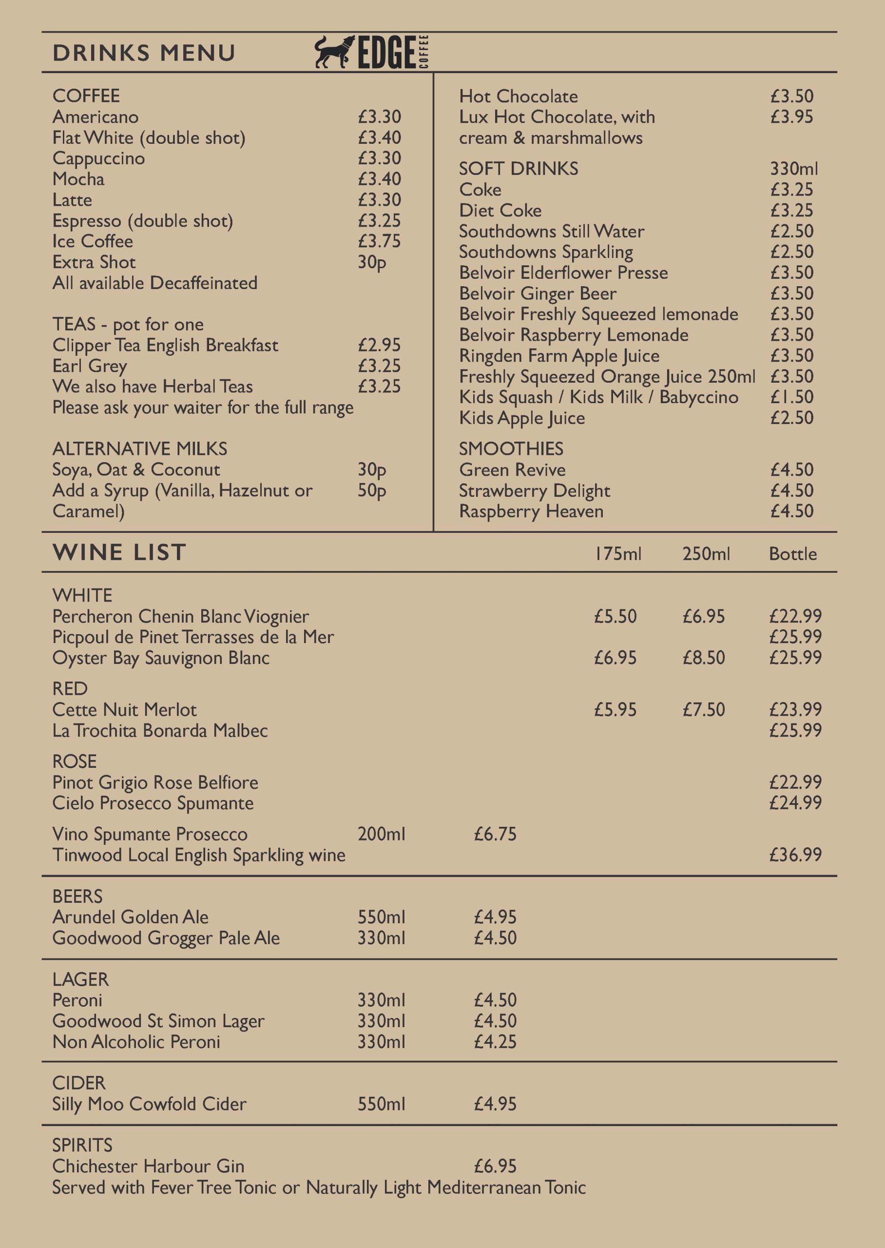 Drinks Menu – Runcton Farm Shop